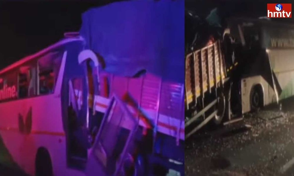 ఐచర్ వాహనాన్ని ఢీకొన్న వోల్వో బస్సు.. ఇద్దరు వాహన డ్రైవర్లతో పాటు ...